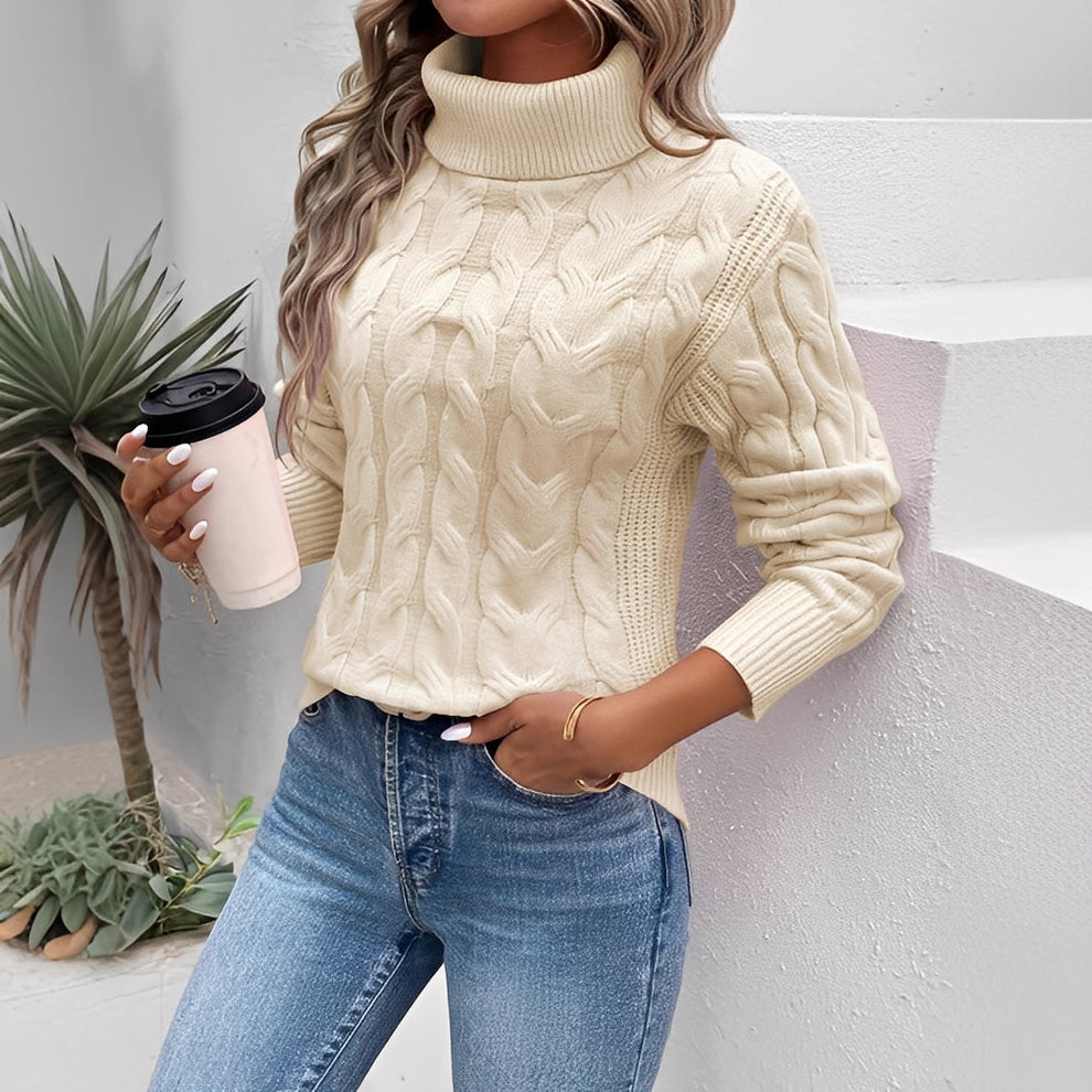 Amélie - Warm cotton sweater for women with a high collar – Monaco-mode.fr