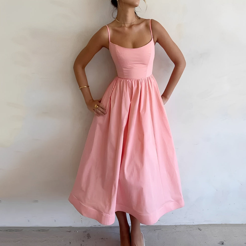 Maddie - Robe midi décontractée avec bretelles pour femmes – Monaco-mode.fr
